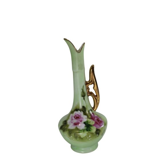Dining | Nippon Hand Painted Saki Pitcher Ewer Small Roses Celadon ...